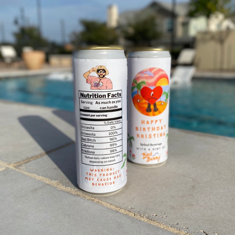 Custom Bad Bunny Seltzer Labels Slim Can Un Verano Sin Ti - Etsy