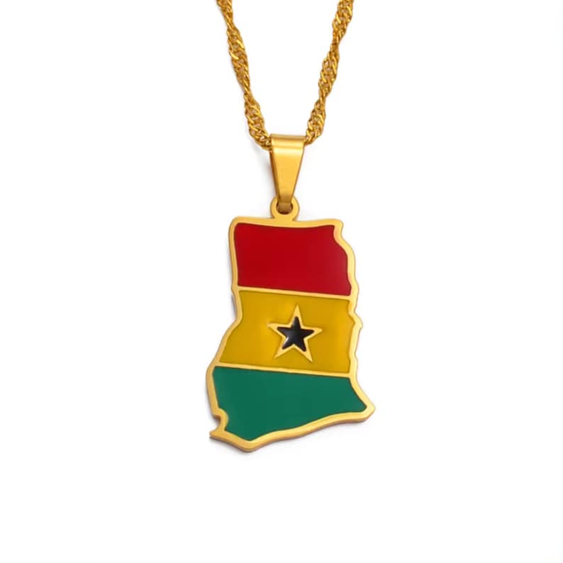 Ghana Map Flag Stainless Steel Pendant Necklace - Etsy