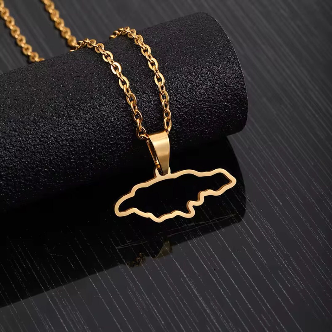 Jamaica Map Outline Stainless Steel Gold Plated Pendant Necklace - Etsy