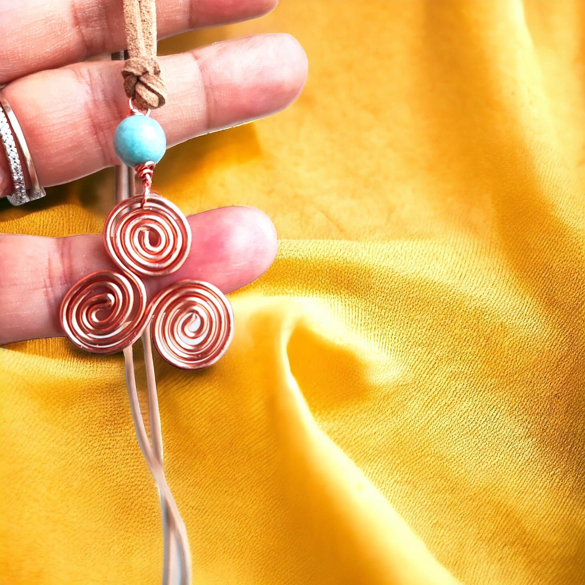 Angelite Stone, Copper Heddeka, Triskelion 333mhz Cubit Necklace - Etsy