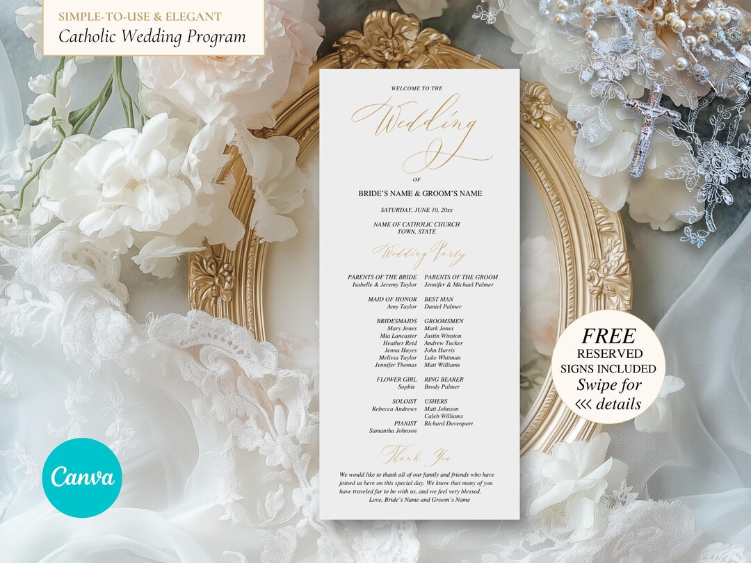 Elegant Catholic Wedding Program for Nuptial Mass | Canva Template ...