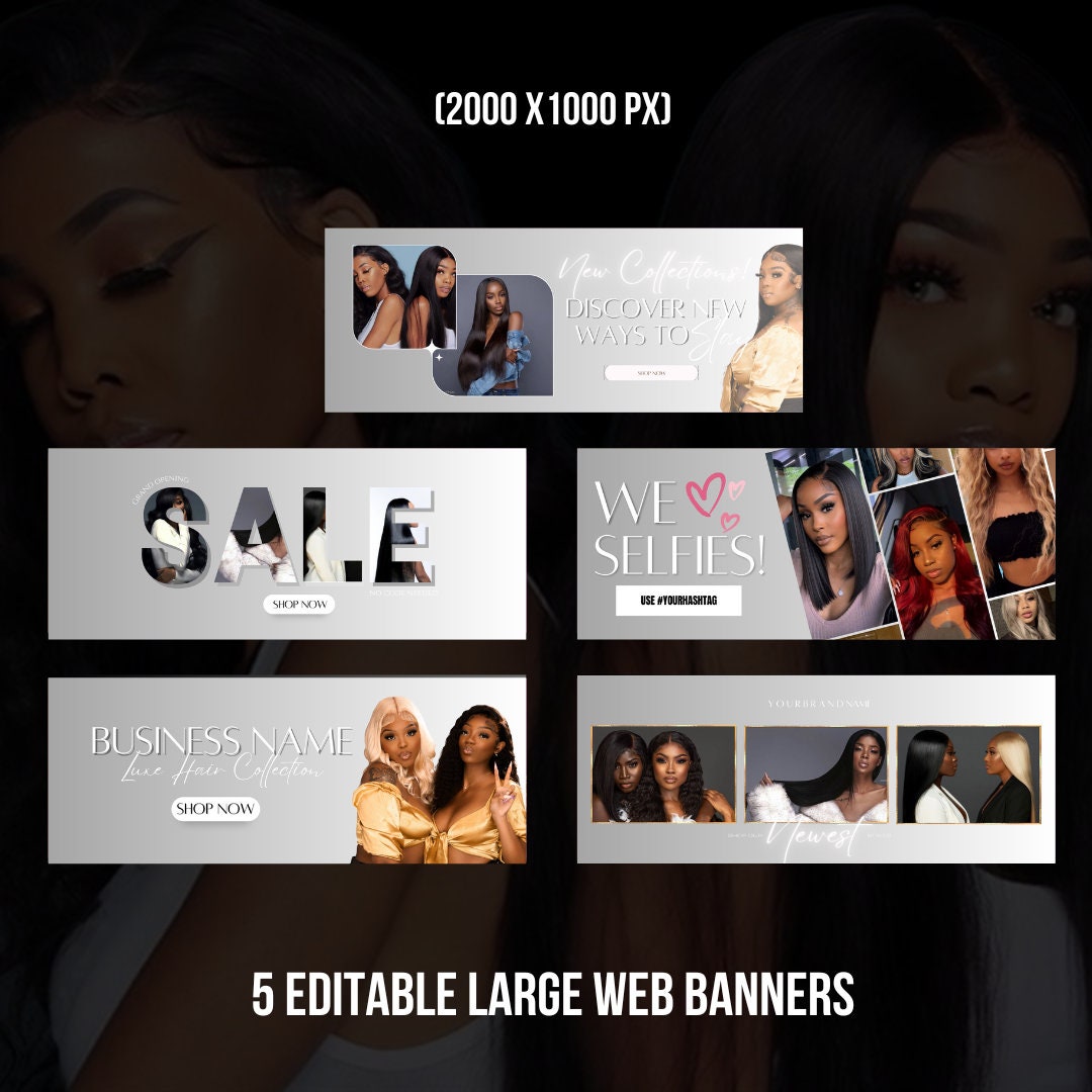 DIY Hair Website Banner Kit Shopify & Wix Hair or Wig Boutique Store ...