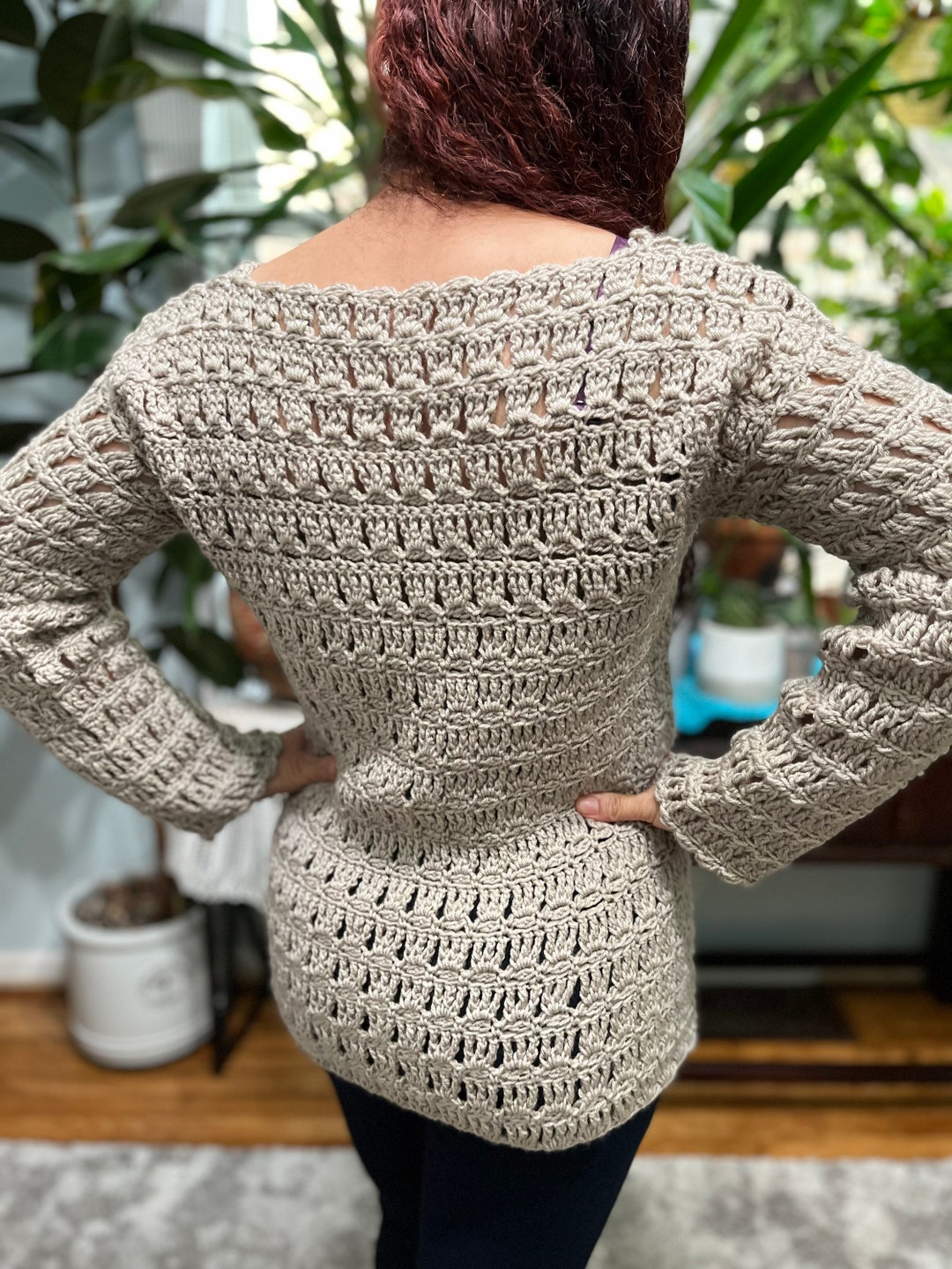 Light Brown Crochet Sweater - Etsy