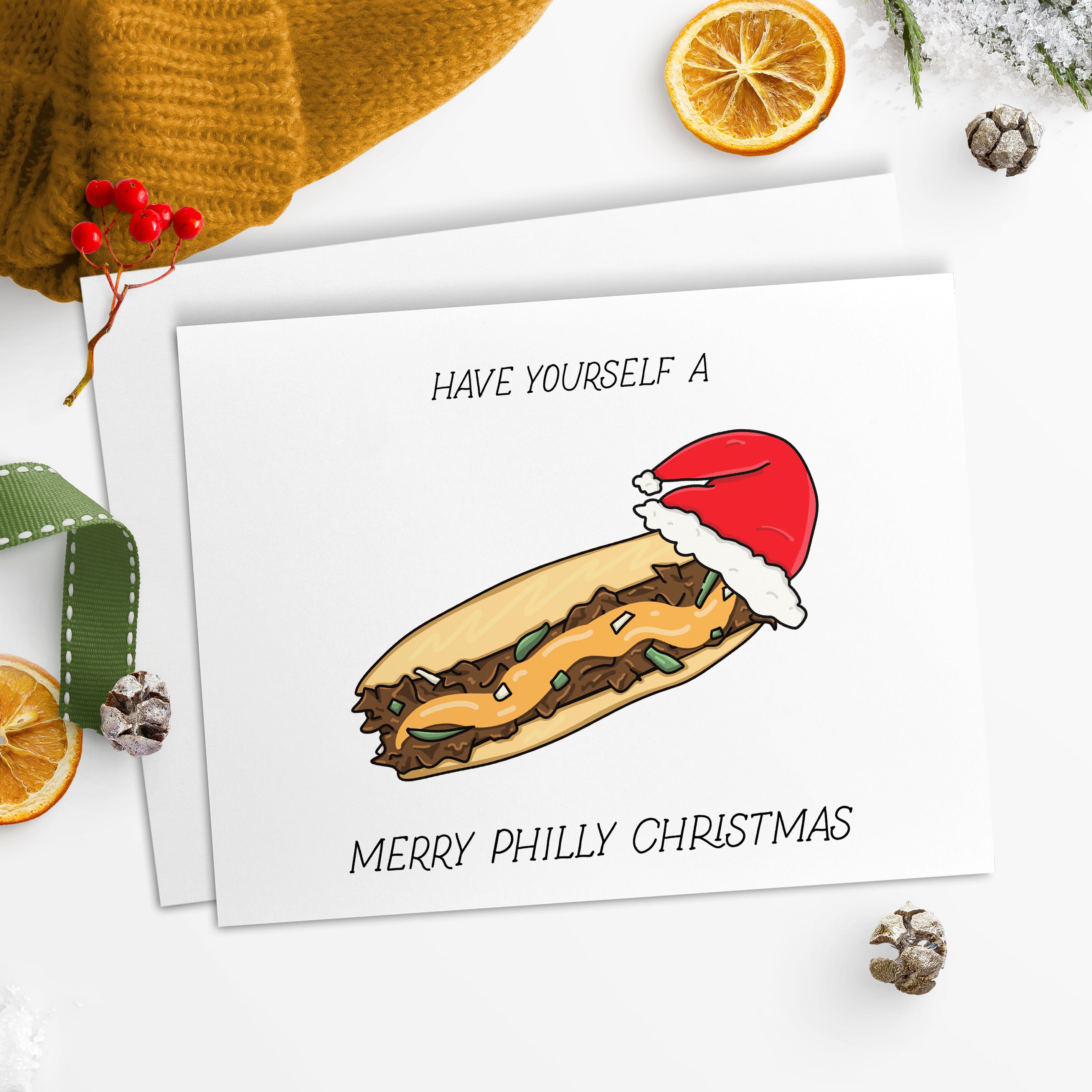 Philly Christmas Card Cheesesteak Santa Broad Street Funny Holiday Card ...