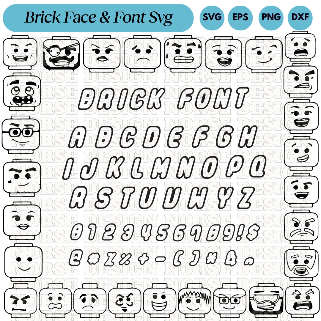 Brick Faces and Brick Font Svg Bundle, Brick Face Svg, Brick Font Svg ...