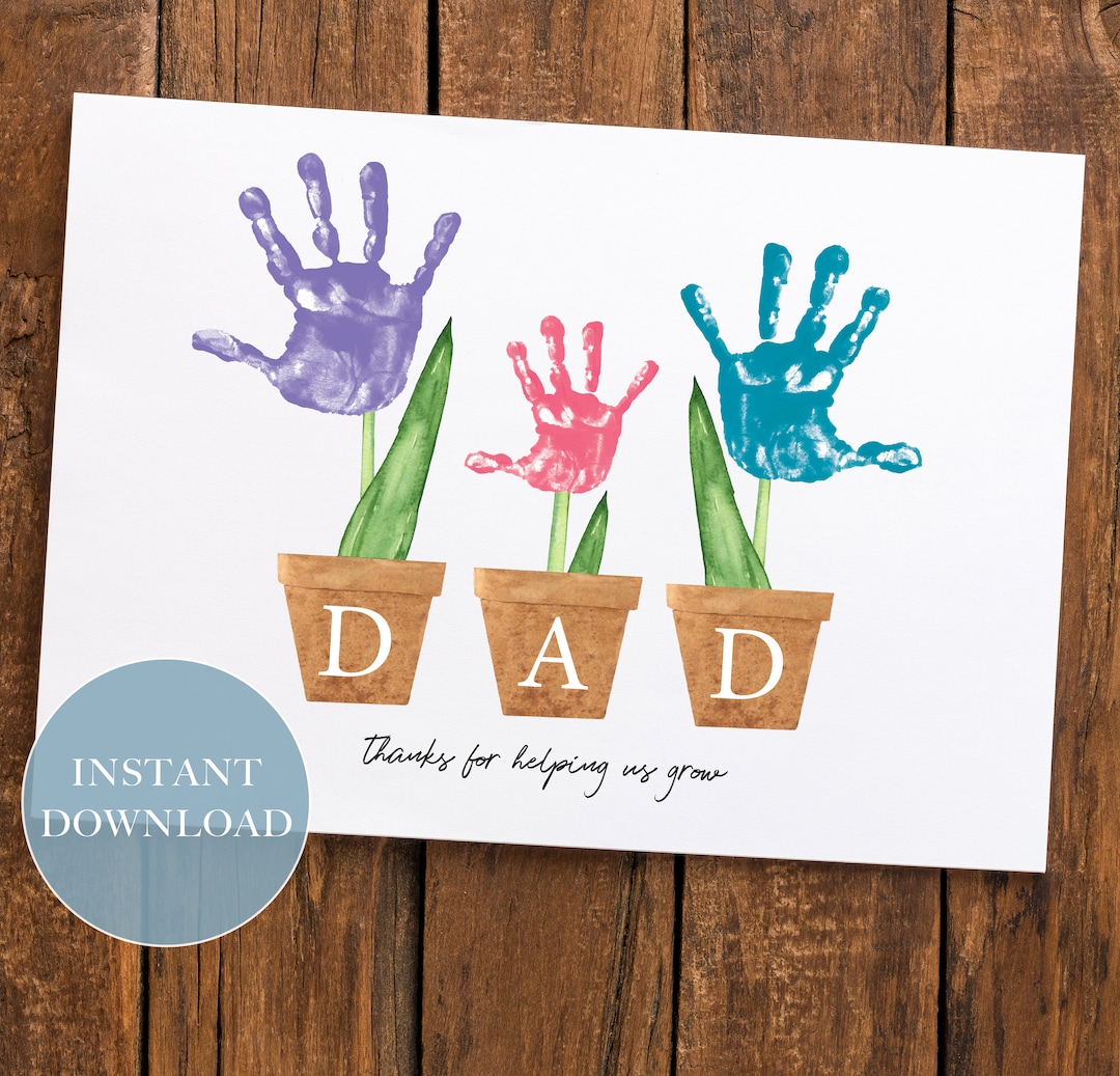 Dad Thanks for Helping Us Grow Sibling Handprint Craft Art | 3 Hands ...