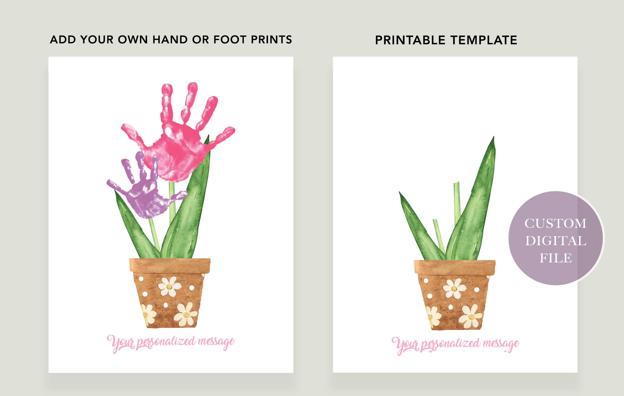 Personalized | Two Hands Printable Handprint Craft Flower Art | Baby ...