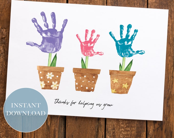 Thank You for Helping Me Grow Handprint Craft Art 1 Flower Hand Baby Toddler Child DIY Gift for ...