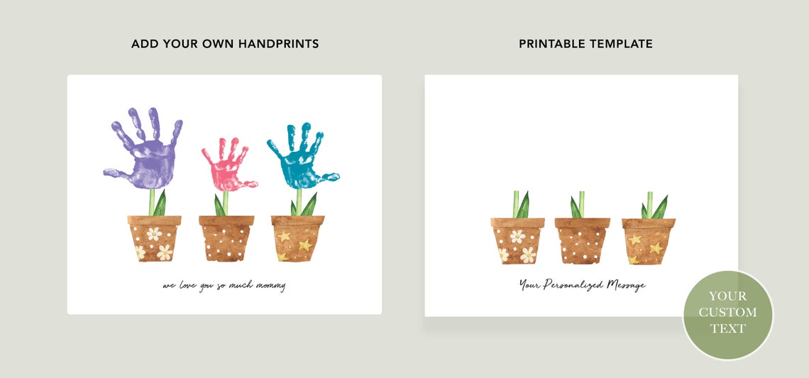 Custom Text | 3 Hands Printable Flower | Sibling Handprint Craft Art ...