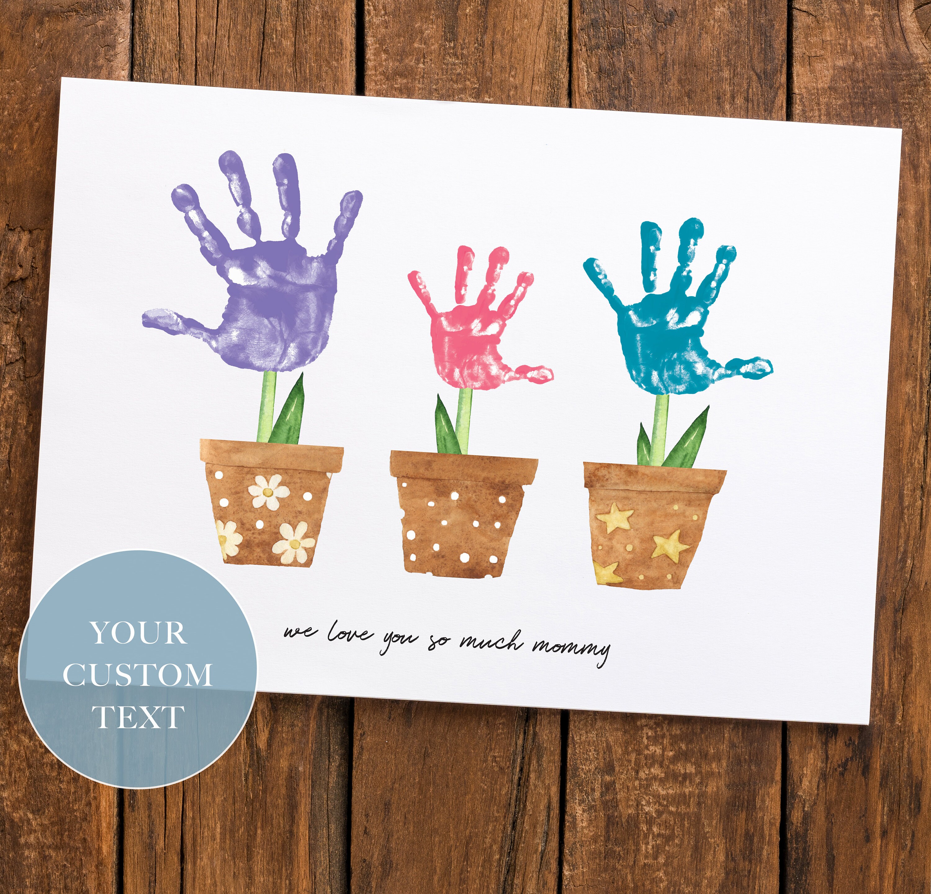 Custom Text | 3 Hands Printable Flower | Sibling Handprint Craft Art ...