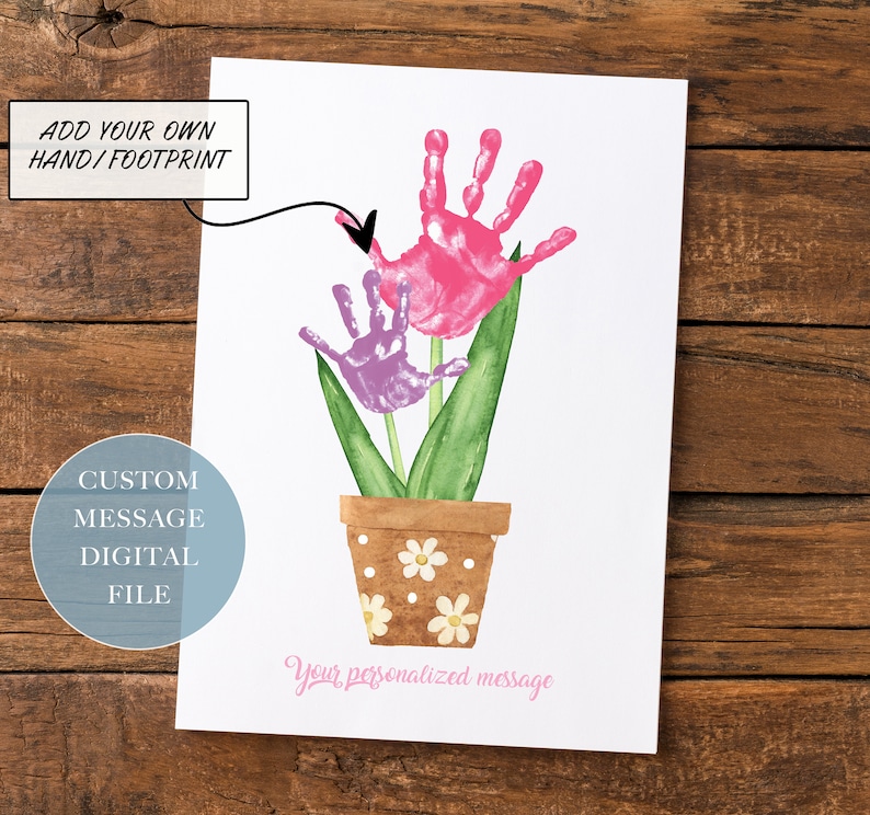 Personalized | Two Hands Printable Handprint Craft Flower Art | Baby ...
