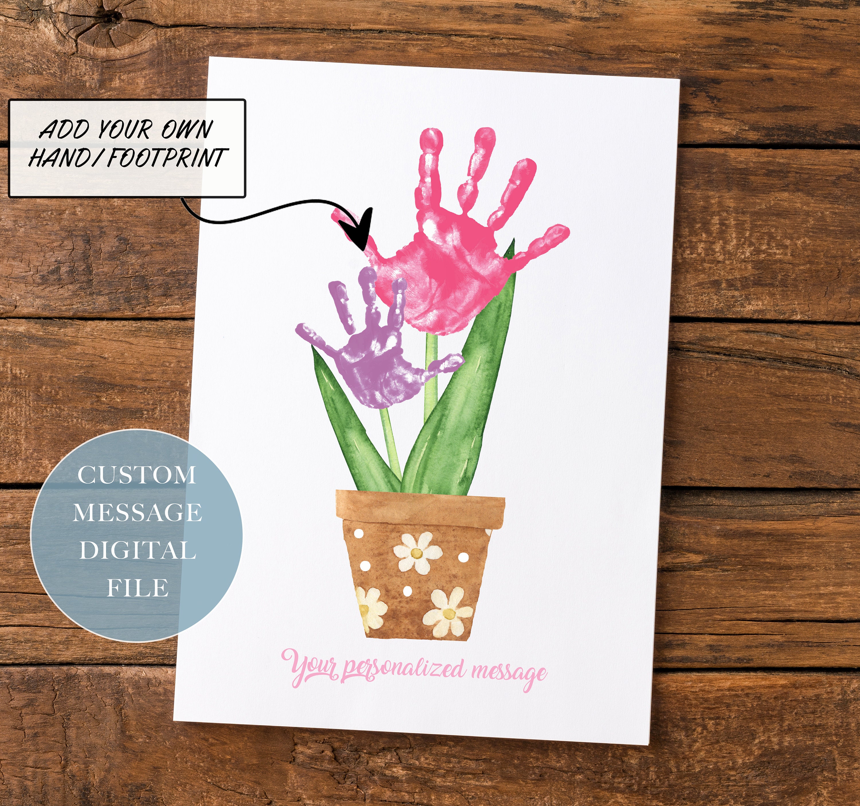 Personalized | Two Hands Printable Handprint Craft Flower Art | Baby ...