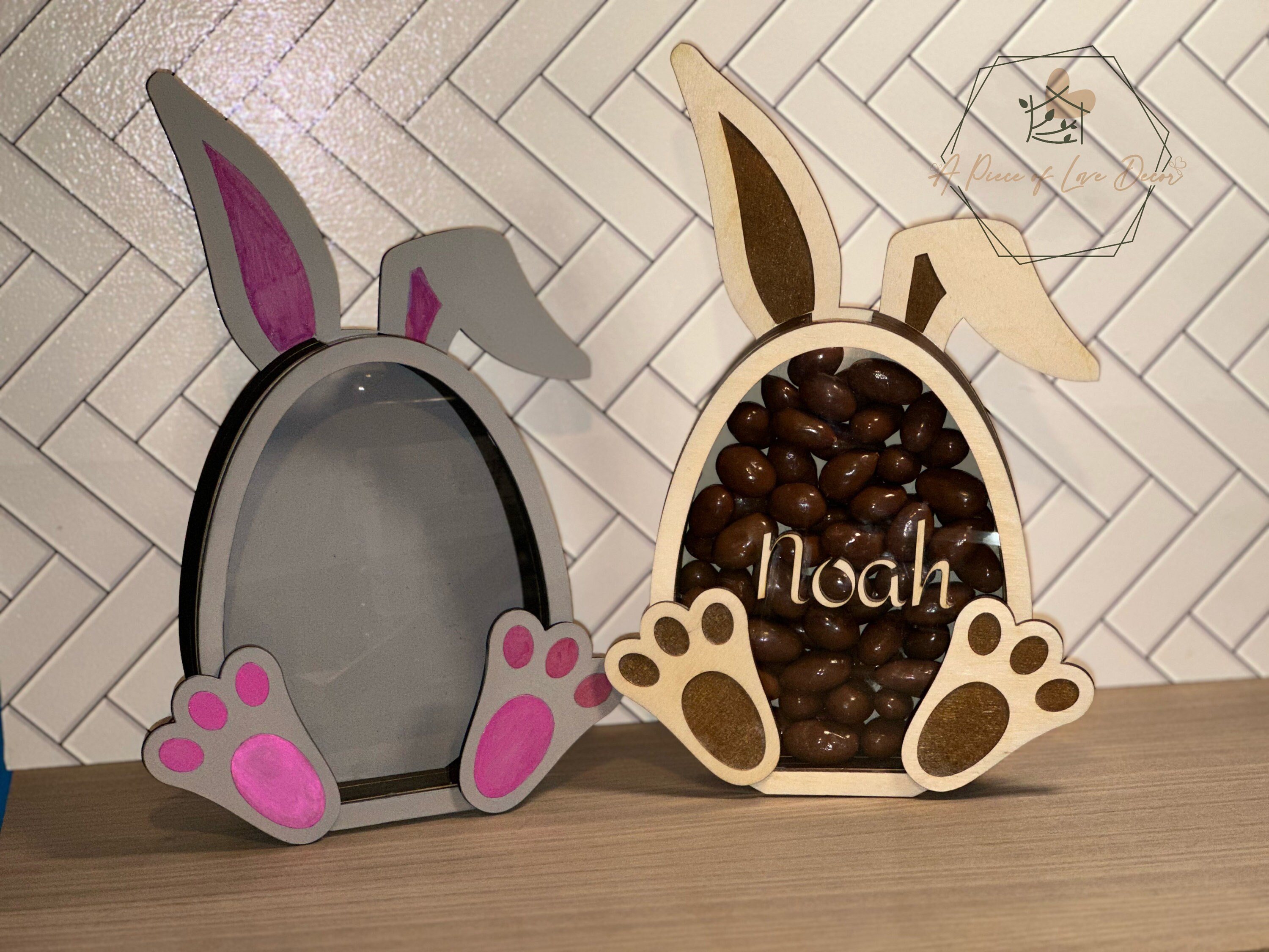 Easter Bunny Egg Box Fillable Wooden Candy Holder Easter Basket Filler ...