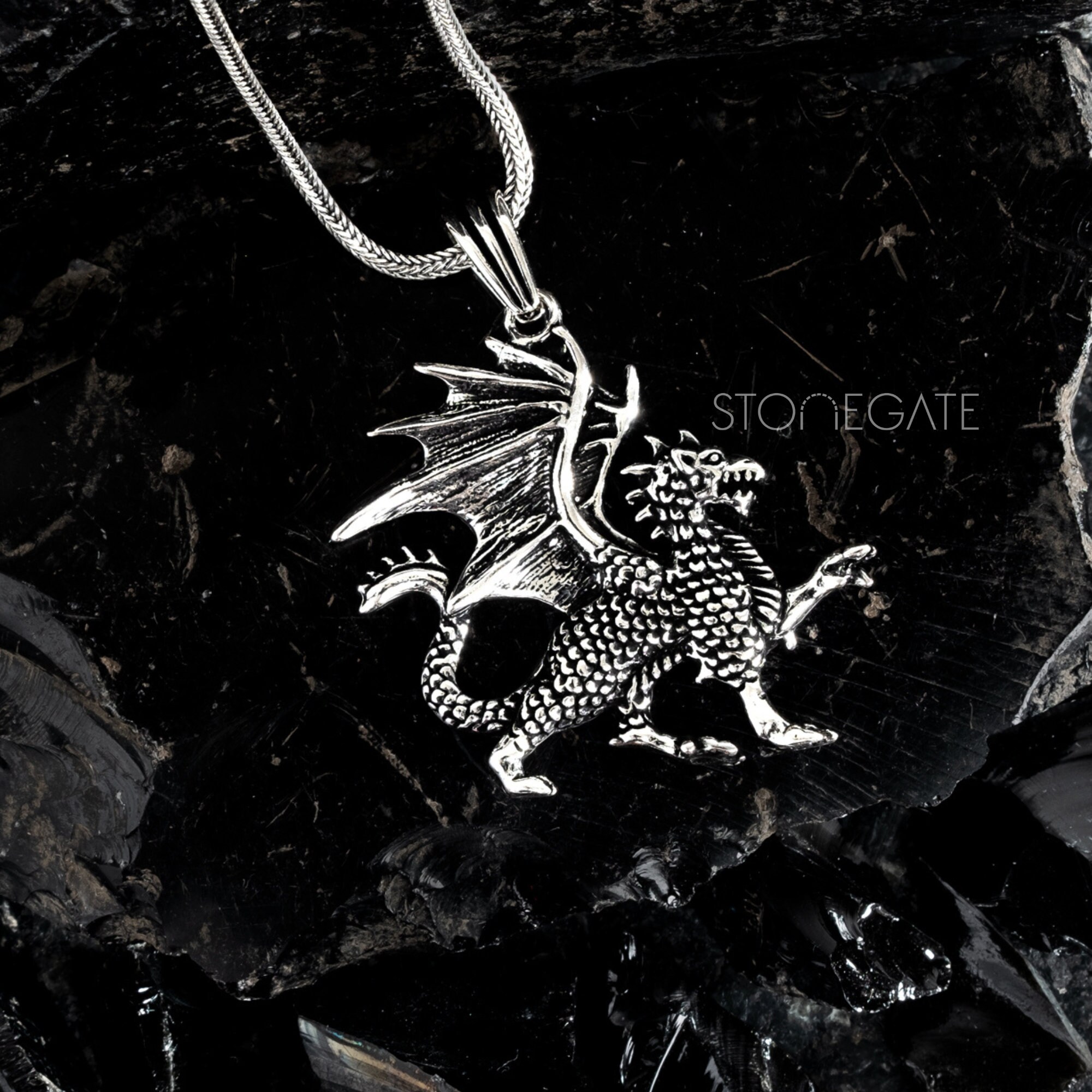 Sterling Silver Large Dragon Necklace - Etsy