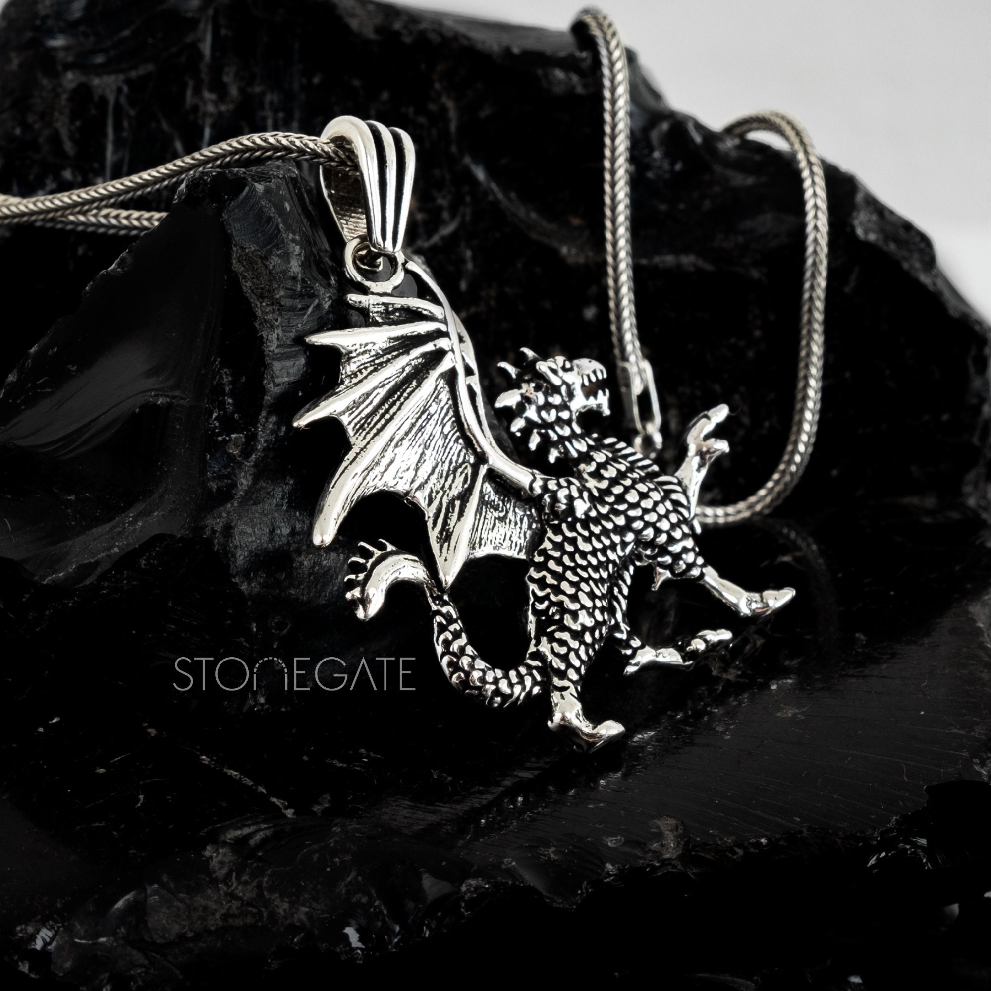 Sterling Silver Large Dragon Necklace - Etsy