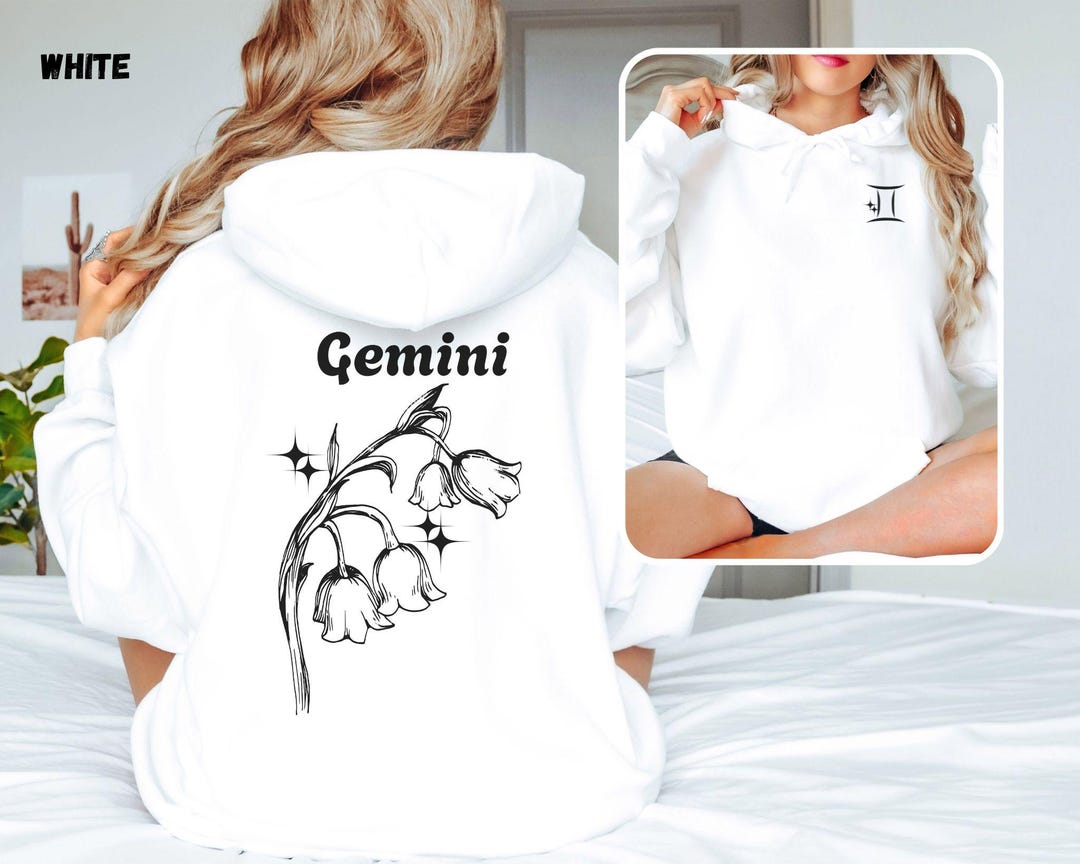 Gemini Sweatshirt Printed on Front and Back of Hoodie, Air Sign Zip up ...