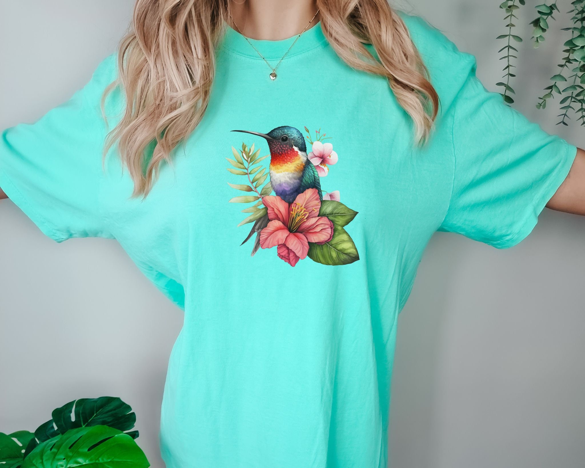 Hummingbird T-shirt, Watercolor Hummingbird-comfort Colors Tee, Floral ...