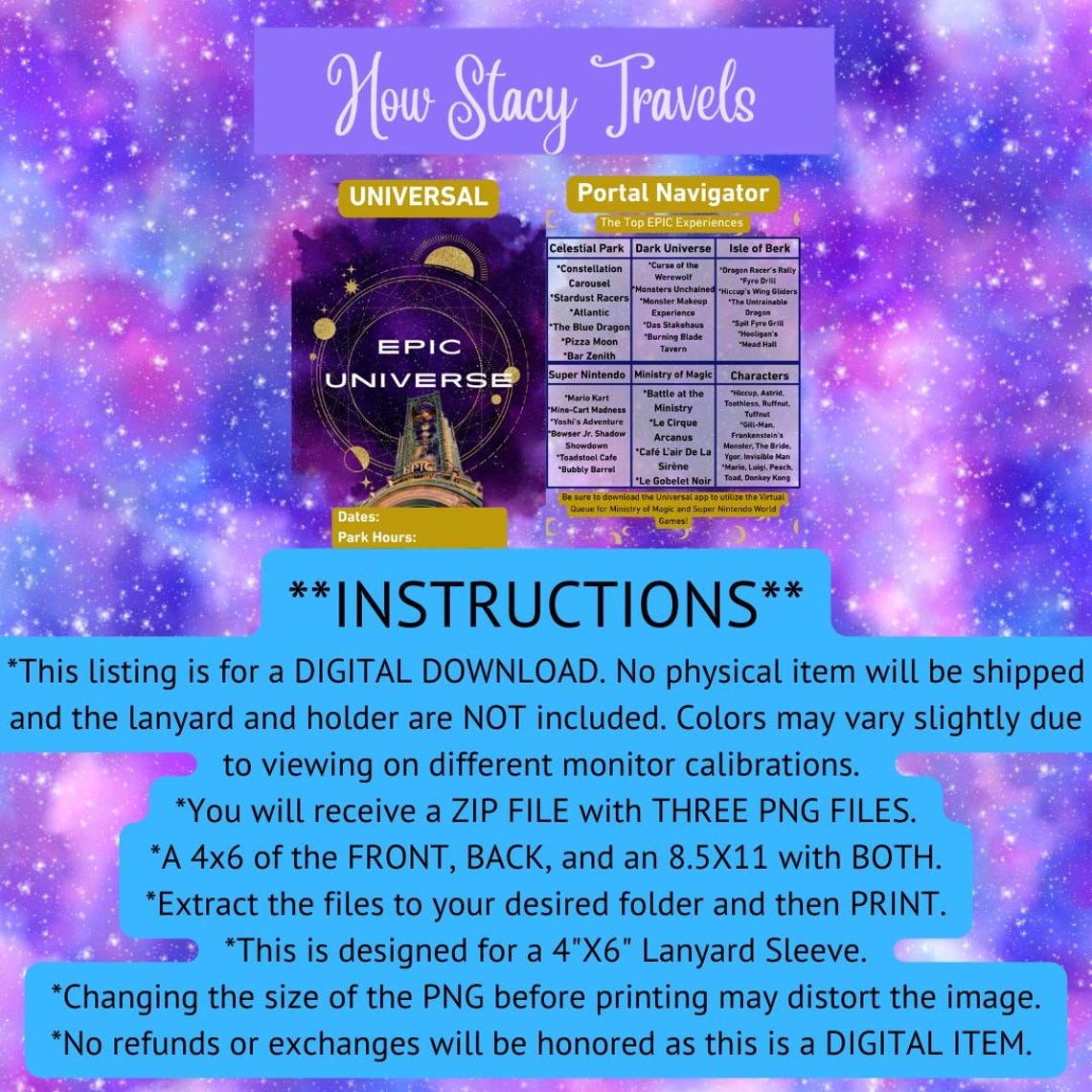 Universal Epic Universe Printable Lanyard | Portal Navigator Map & Ride ...