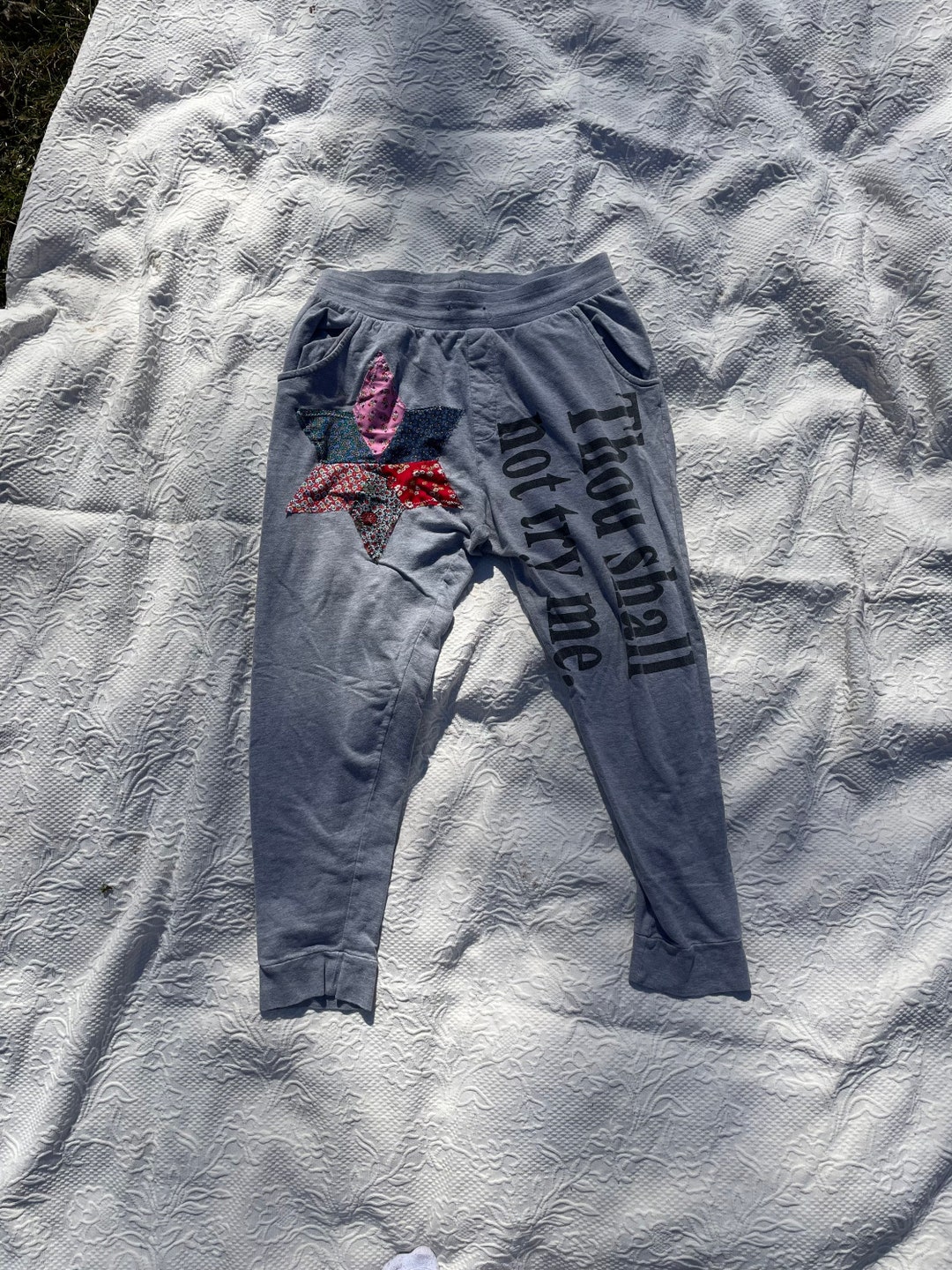 Thou Shall Not Try Me Quilted Sweatpants Handmade Upcycled Pants Quilt ...