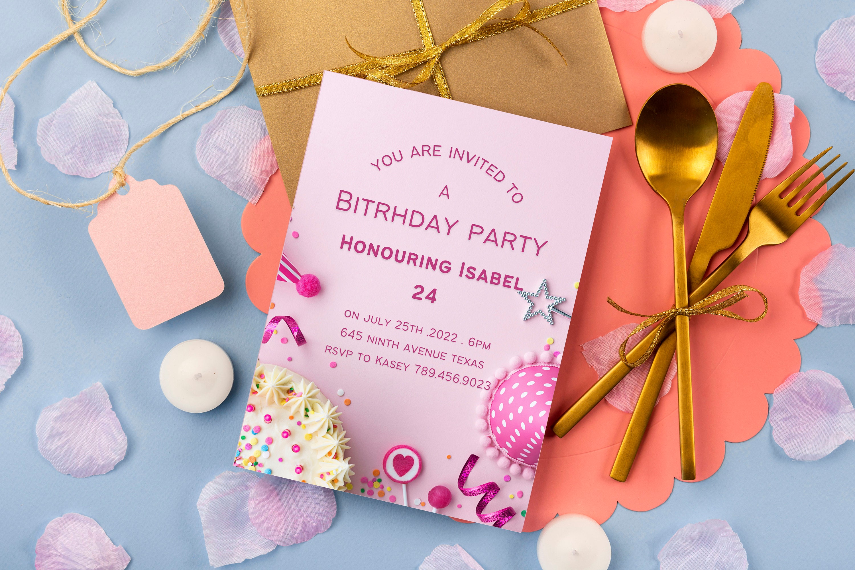 Pink Themed Birthday Invitation Card Birthday Party Card - Etsy