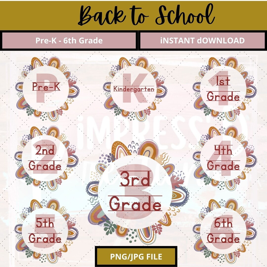 Instant Download- Back to School- PNG|JPG File| PRE-K - 6TH Grade| Back ...