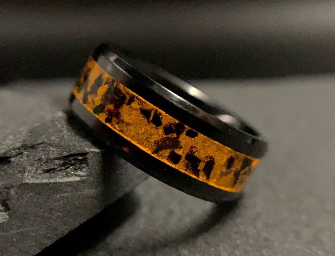 Meteorite Opal Glow Ring: “the Volcano” Black Ceramic Wedding Band, 8mm ...