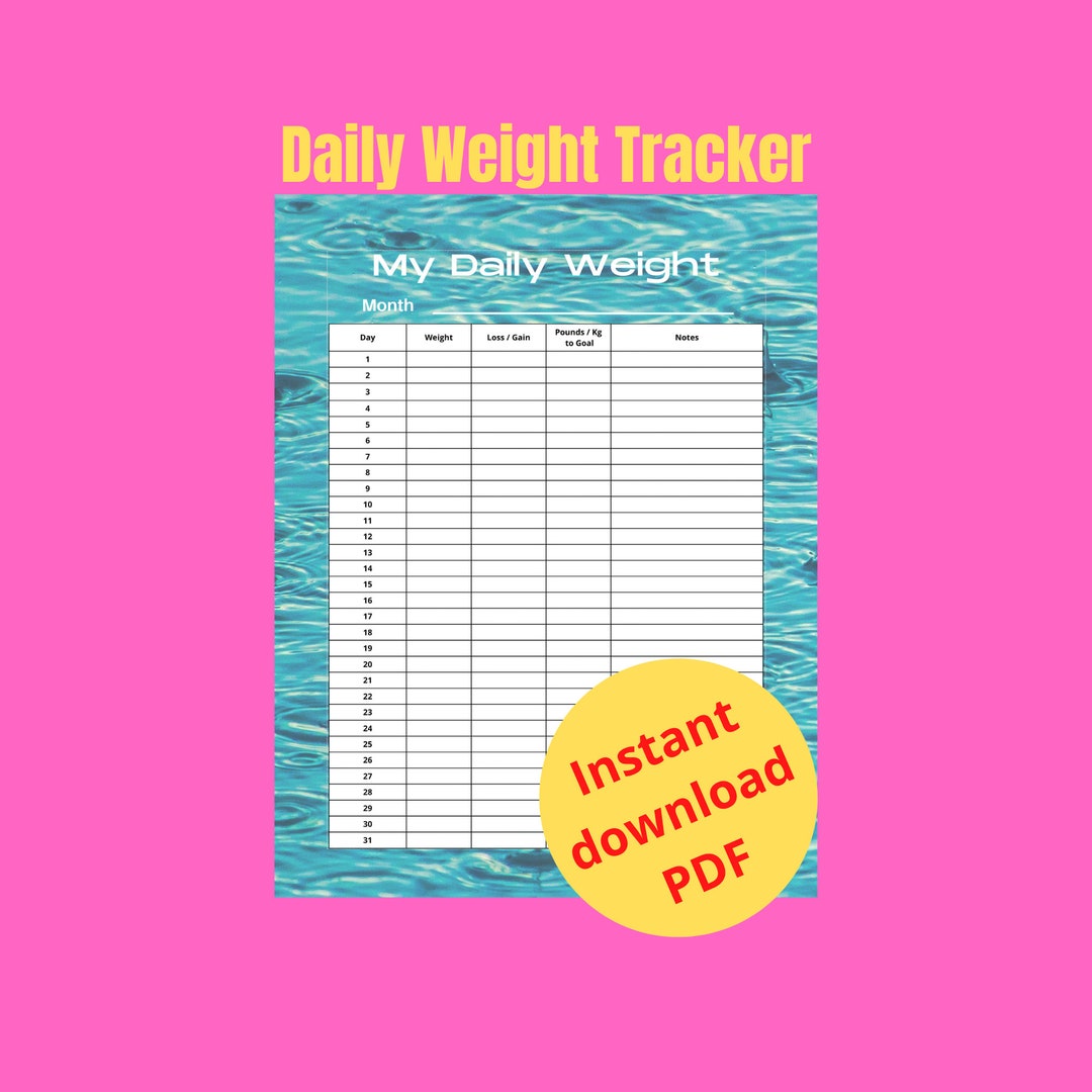Daily Weight Tracker Accountability Tool, Instant Download, PDF ...