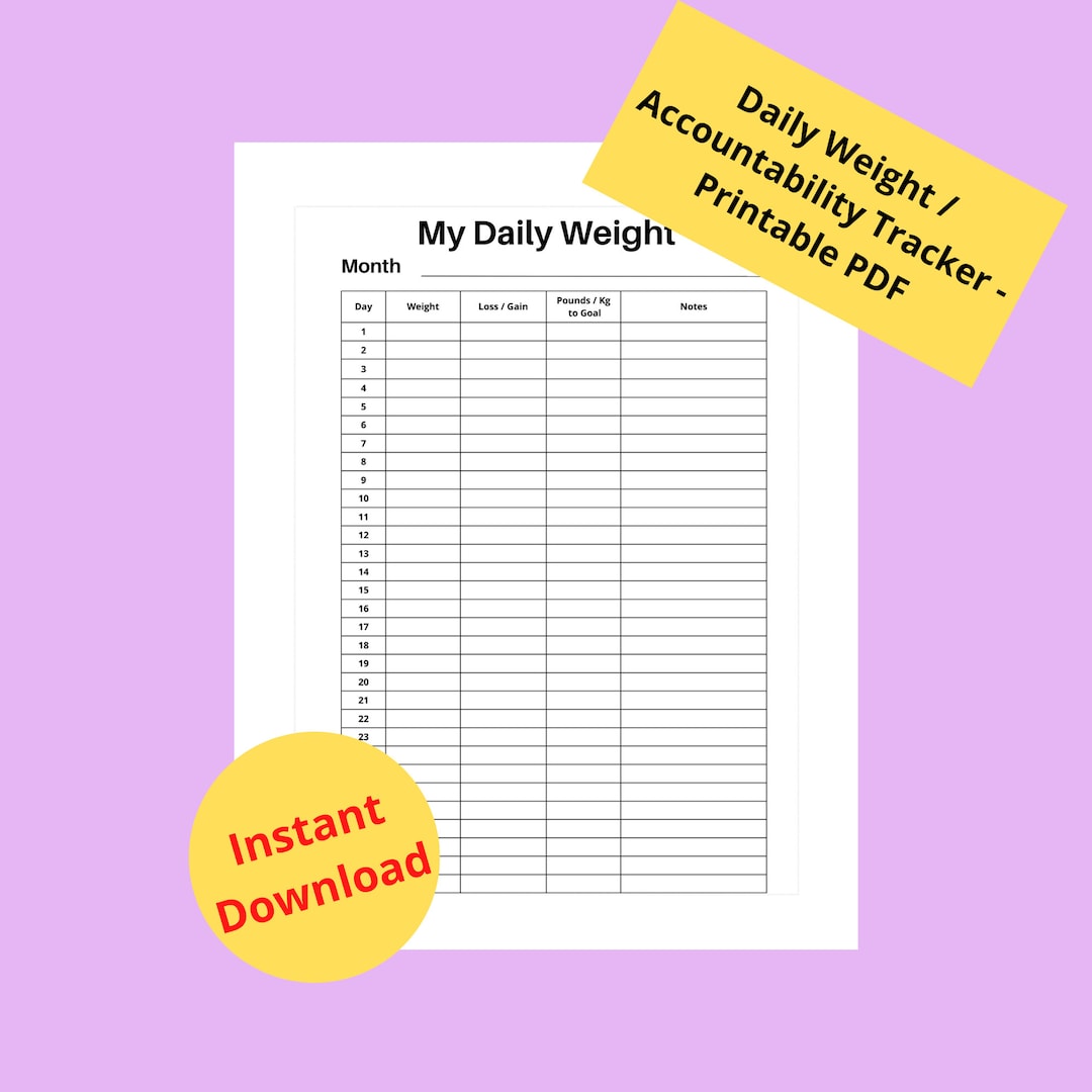 Daily Weight Loss Tracker Printable PDF Instant Download - Etsy
