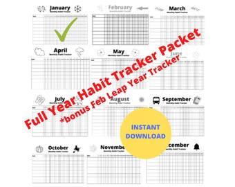 Habit Tracker Download, New Year Habit Tracker, Productivity Tracker ...
