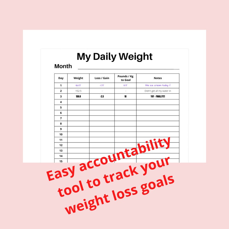 Daily Weight Loss Tracker Printable PDF Instant Download - Etsy