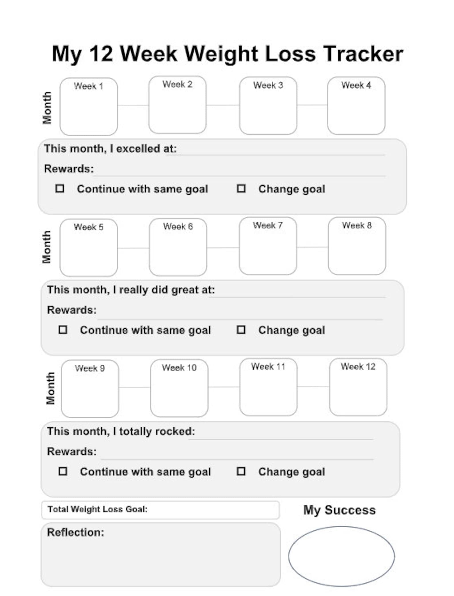 12 Week Weight Loss Tracker Printable PDF - Etsy