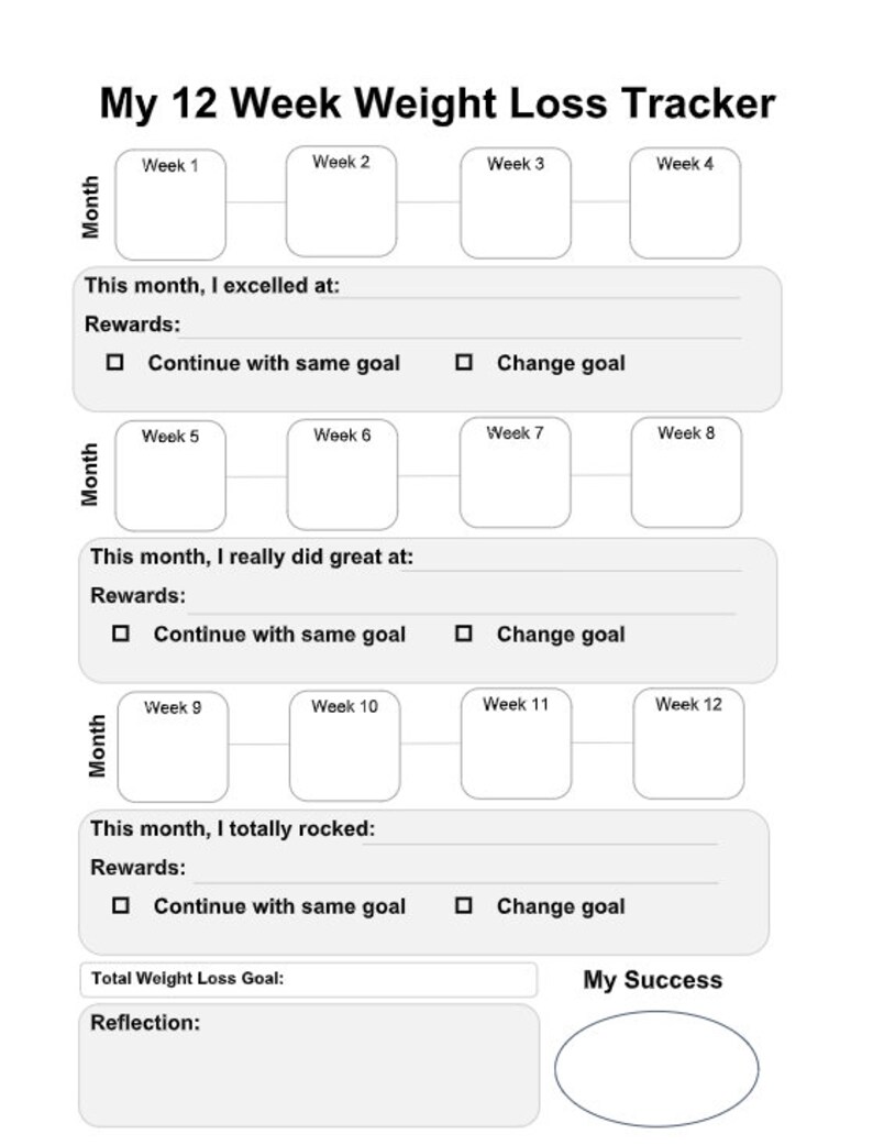 12 Week Weight Loss Tracker Printable PDF - Etsy