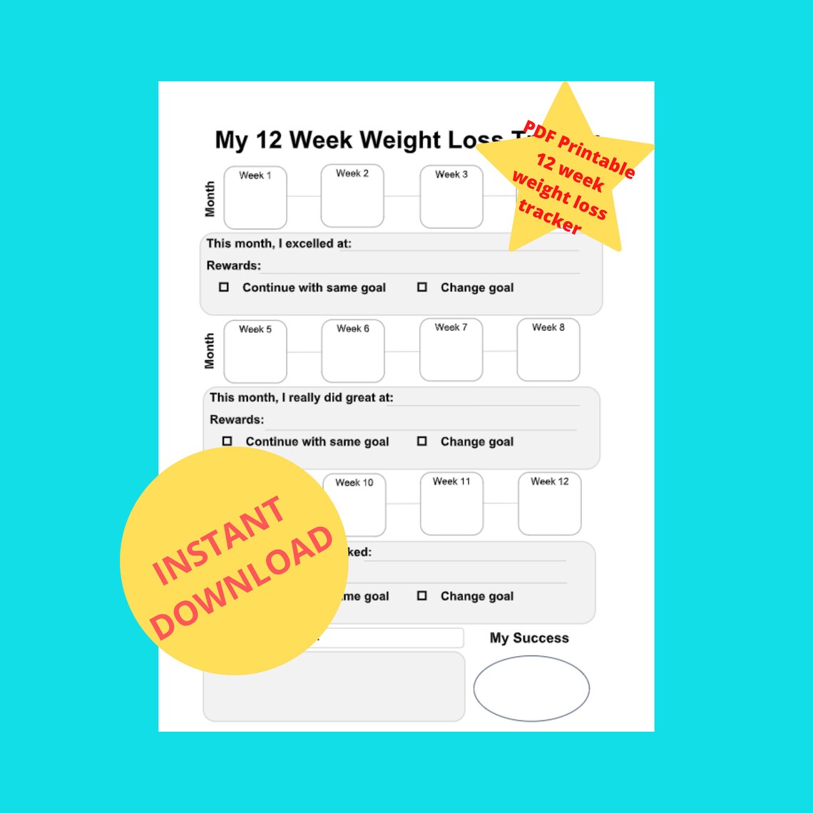 12 Week Weight Loss Tracker Printable PDF - Etsy