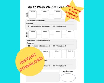 12 Week Weight Loss Tracker Chart. Slimming Log Planner. Weekly Plan ...