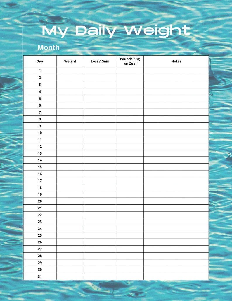 Daily Weight Tracker Accountability Tool, Instant Download, PDF ...