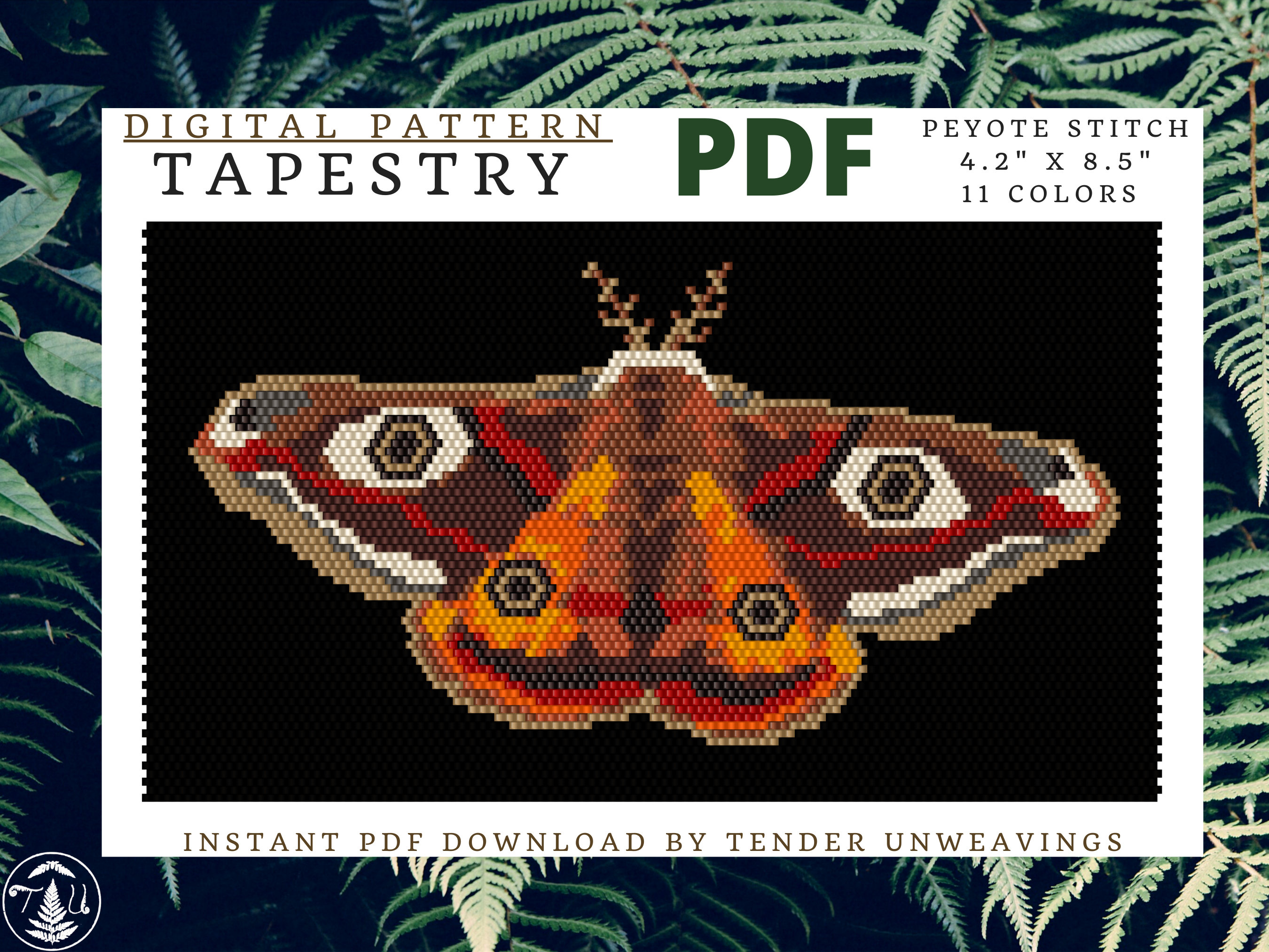 Emperor Moth Pattern, Beaded Tapestry, Peach Blossom Moth, Tapestry ...