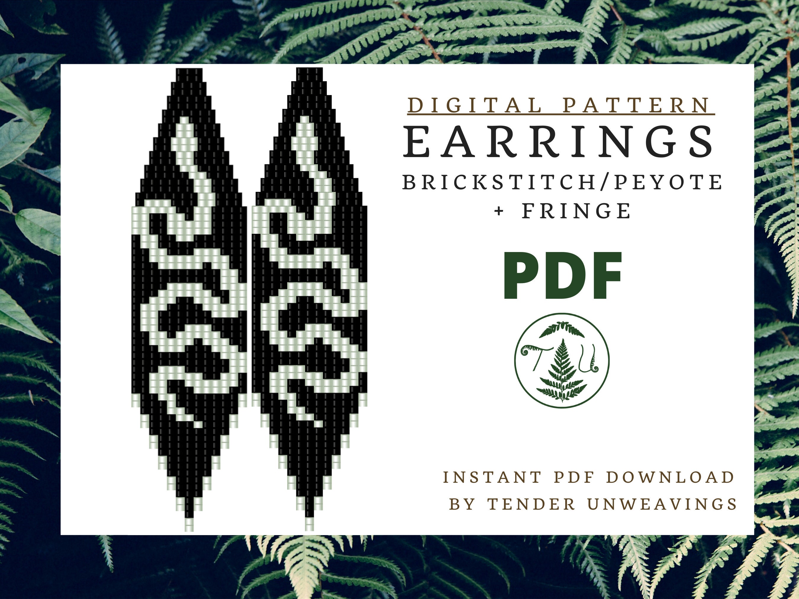 Snake Brickstitch Earrings Pattern, Fringe Earrings Pattern, Snake ...