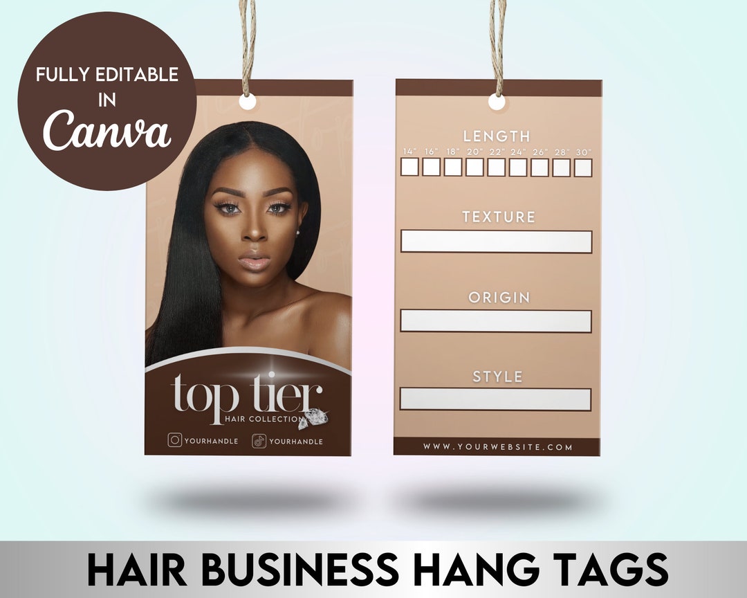 Editable Hair Hang Tag | Brown Branding Aesthetic | DIY Canva Template ...