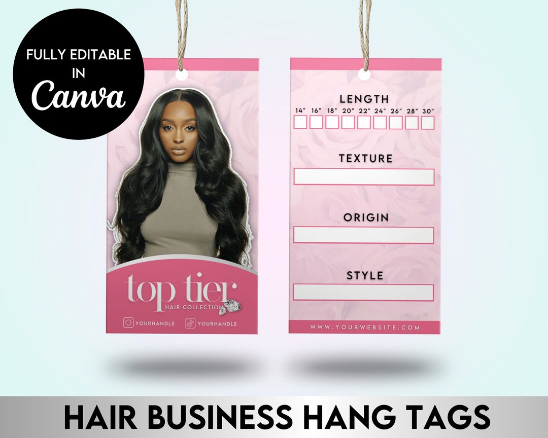 Editable Hair Hang Tag | Girly Pink Branding Aesthetic | DIY Canva ...
