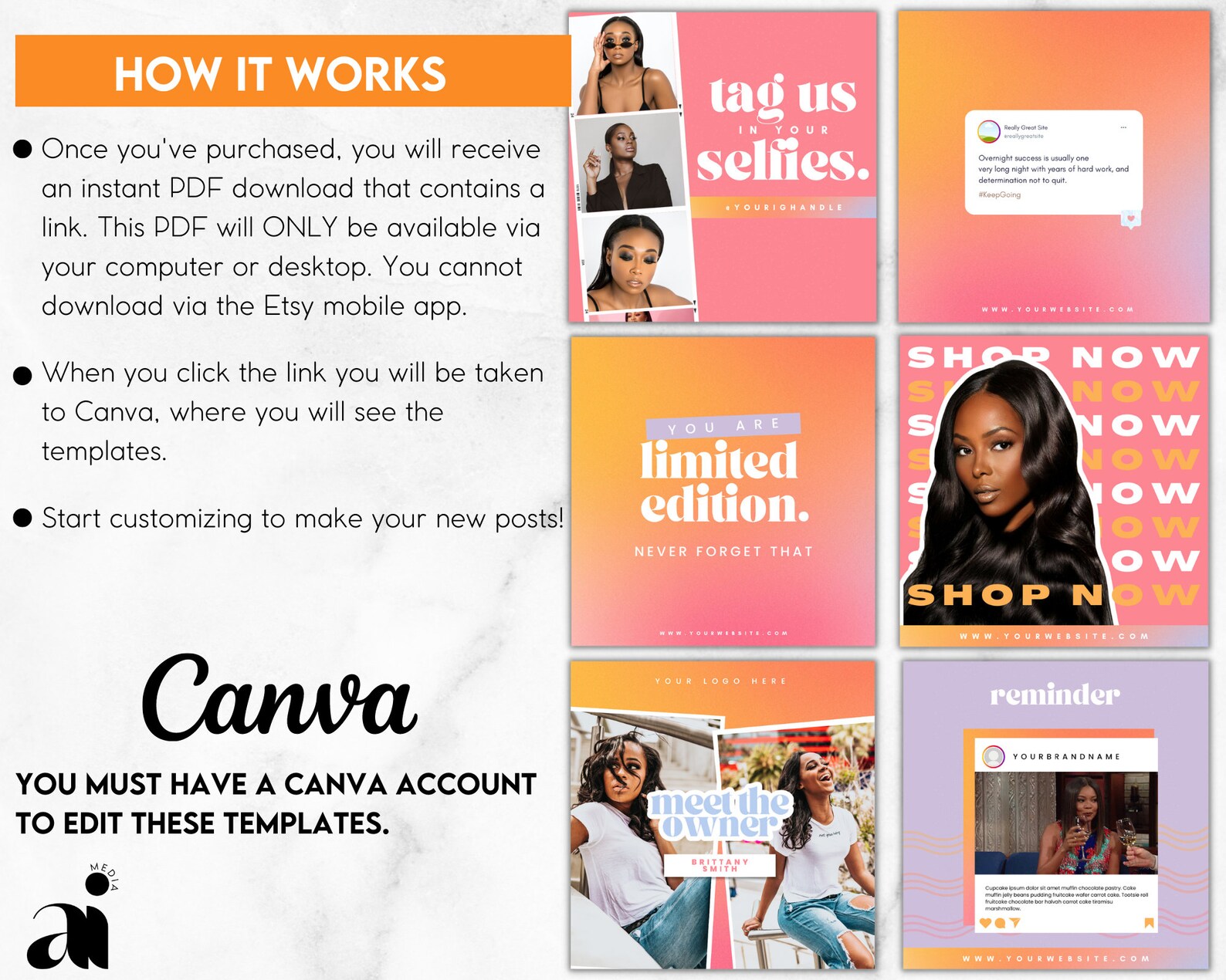 15 Bright Instagram Post Templates Colorful Instagram - Etsy