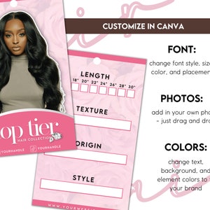 Editable Hair Hang Tag | Girly Pink Branding Aesthetic | DIY Canva ...