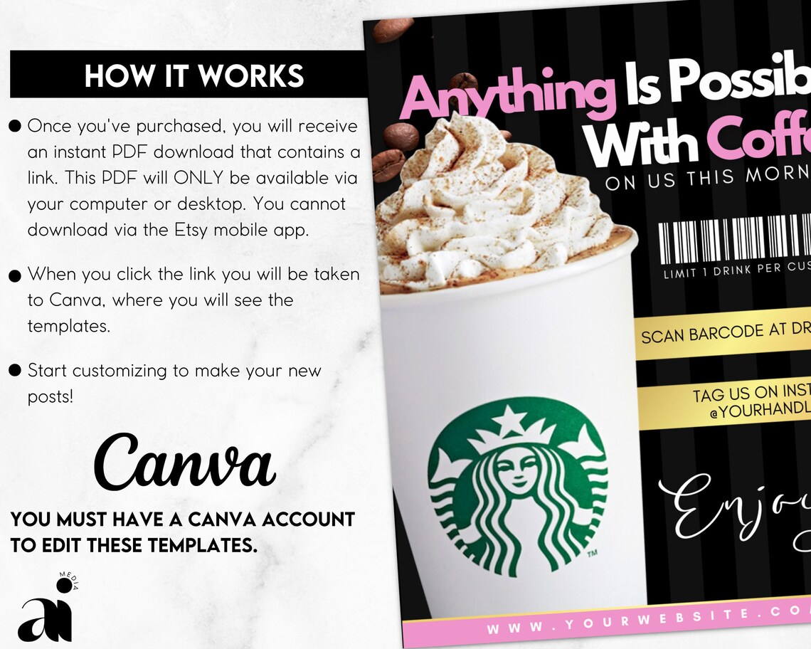 Starbucks Giveaway Flyer | Editable Canva Template (digital Download ...