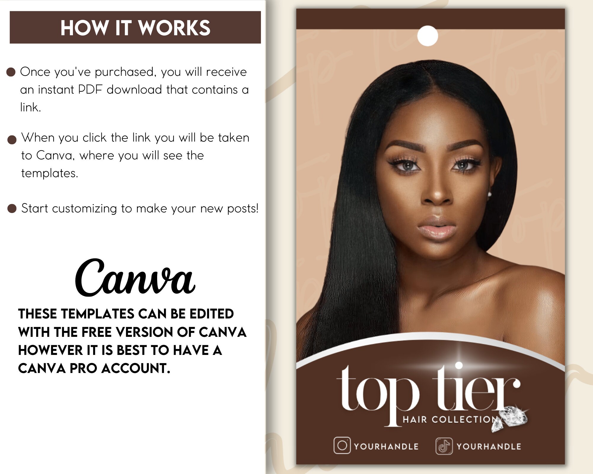 Editable Hair Hang Tag | Brown Branding Aesthetic | DIY Canva Template ...