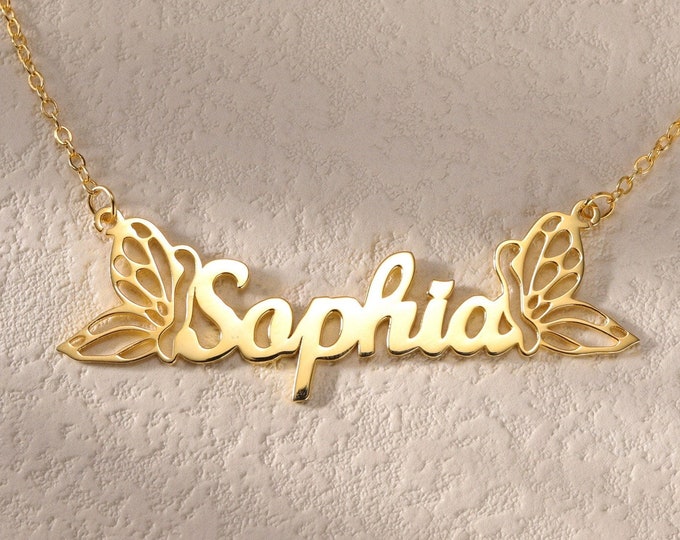 Customized Butterfly Name Necklace|dainty Two Butterfly Wings Nameplate ...