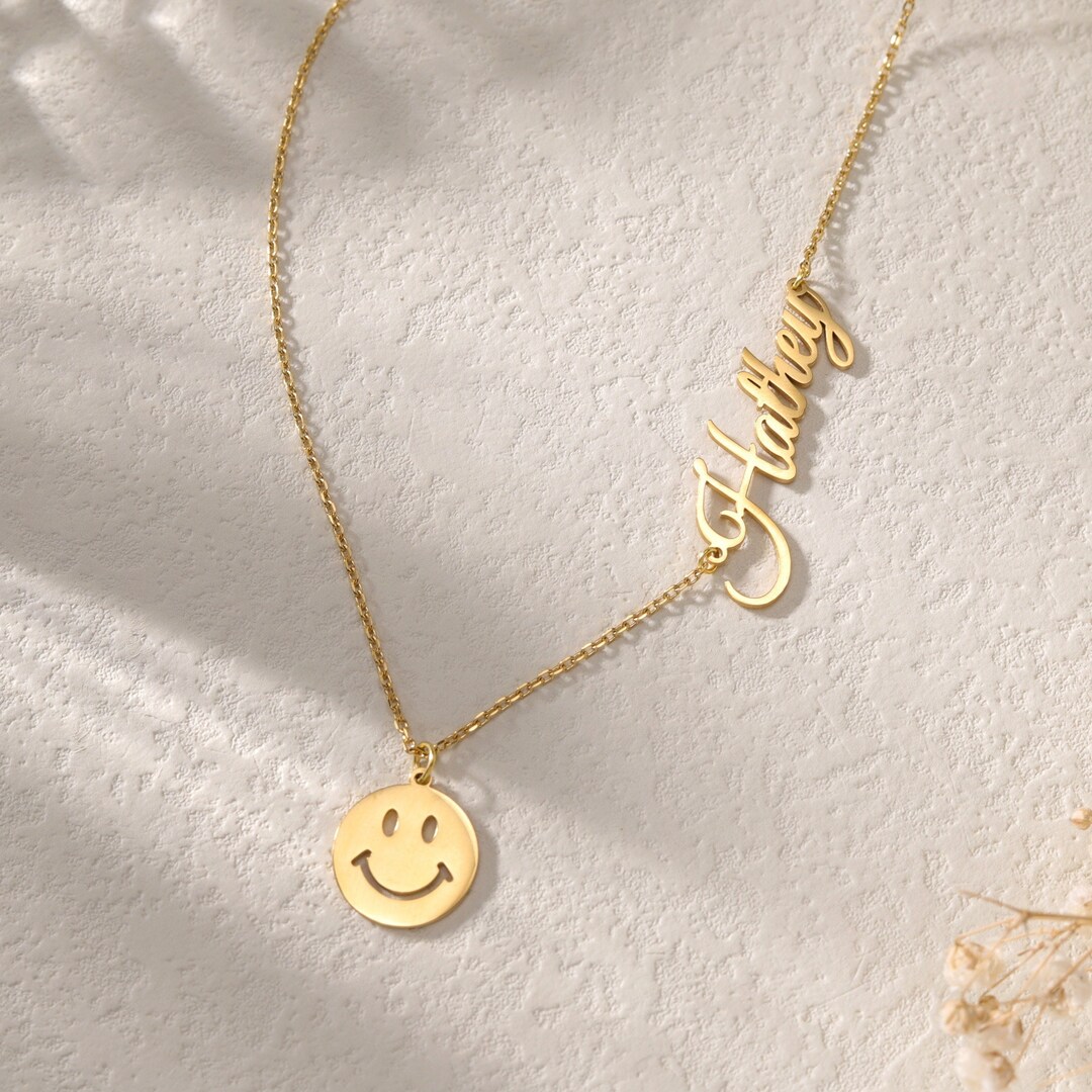Custom Smiley Face Sideways Name Necklace|personalized Emoji Necklace ...