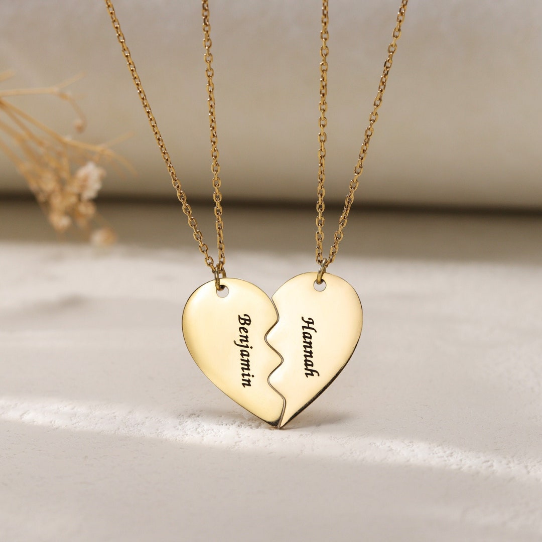 Custom Two Hearts Pendant Necklace|couples Necklace|best Friends ...