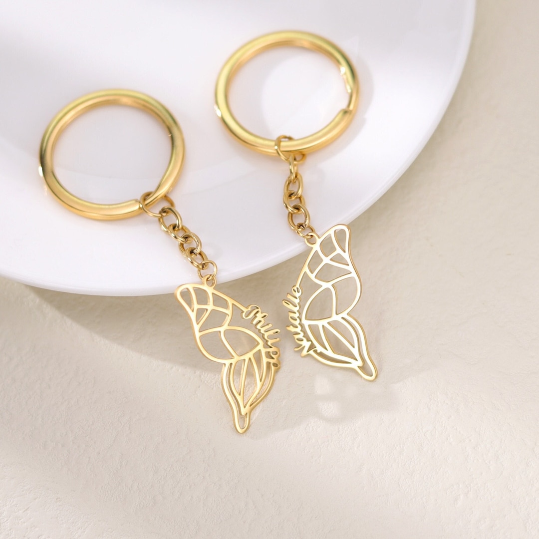 Custom Two Butterfly Keychains|best Friends Keyrings Set|personalized ...