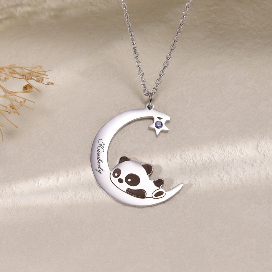 Custom Panda Name Necklace With Birthstone|personalized Good Night ...