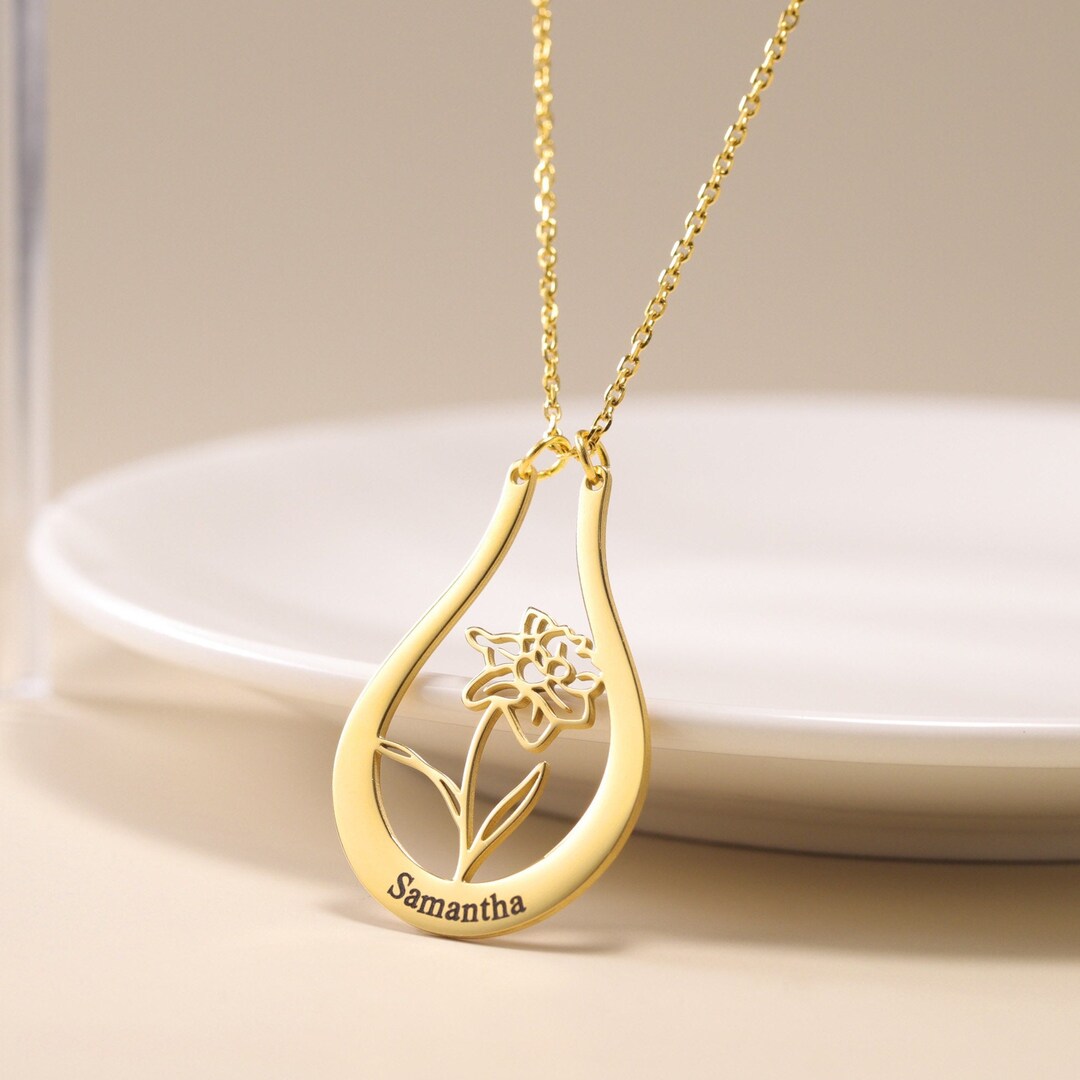 Ring Holder Necklace Custom Nameplate|personalized Birth Flower Name ...