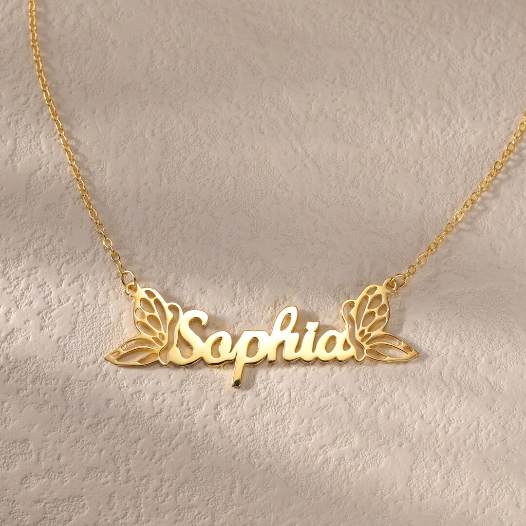 Customized Butterfly Name Necklace|dainty Two Butterfly Wings Nameplate ...